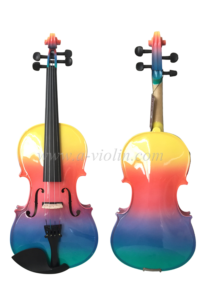 Rainbow colored all solid violin with case(VG105-RB)